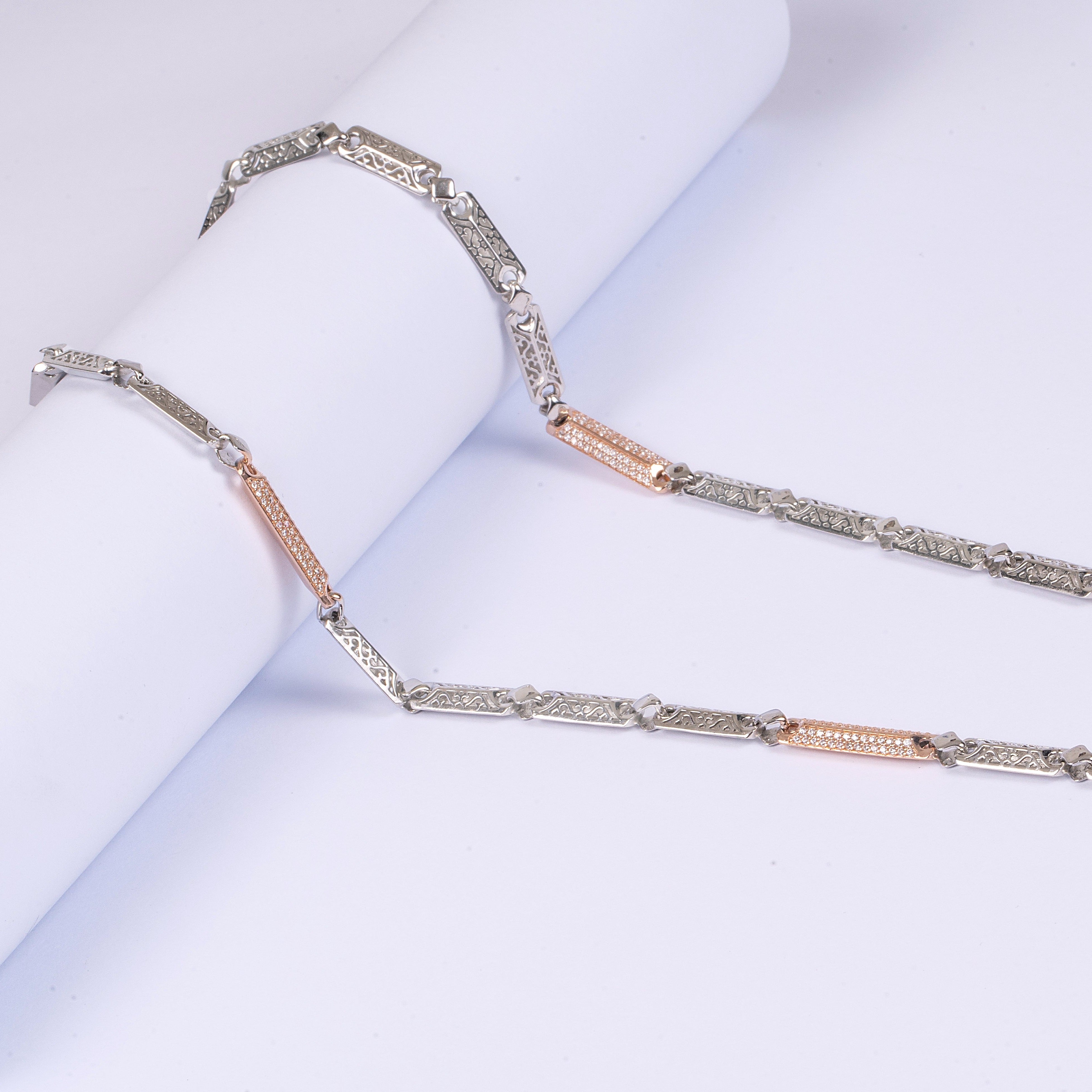 Sterling Silver CNC Fusion Chain with Rose Gold Accents