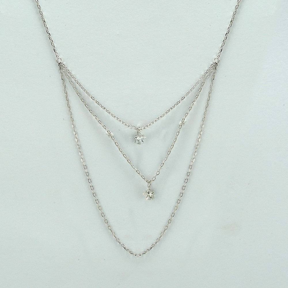 Silver Three Layered Chain Necklace for Women